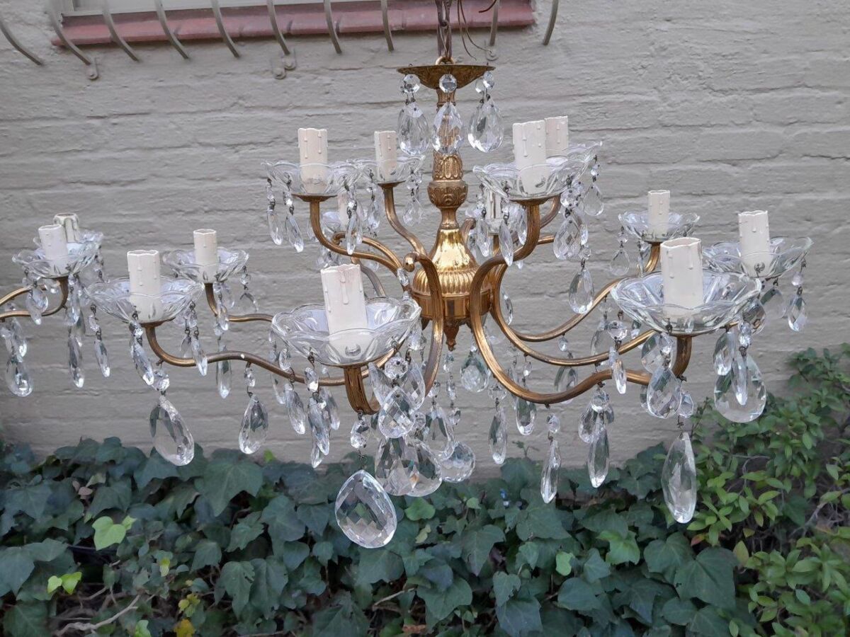 A 20th Century French Style Pair Of Brass Plated Twelve Light ...