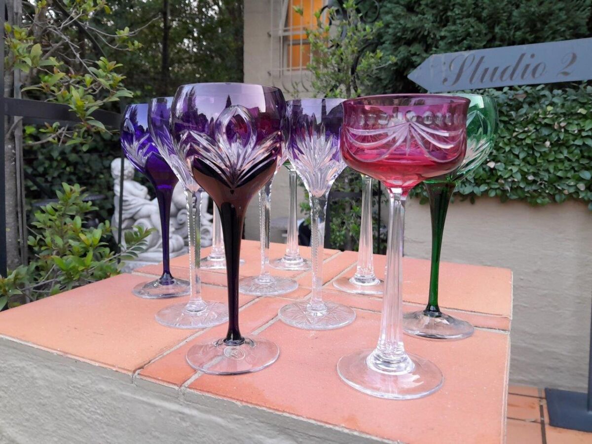 A 20th Century Collection Of Ten Bohemian Cut Crystal Wine Glasses The Crown Collection