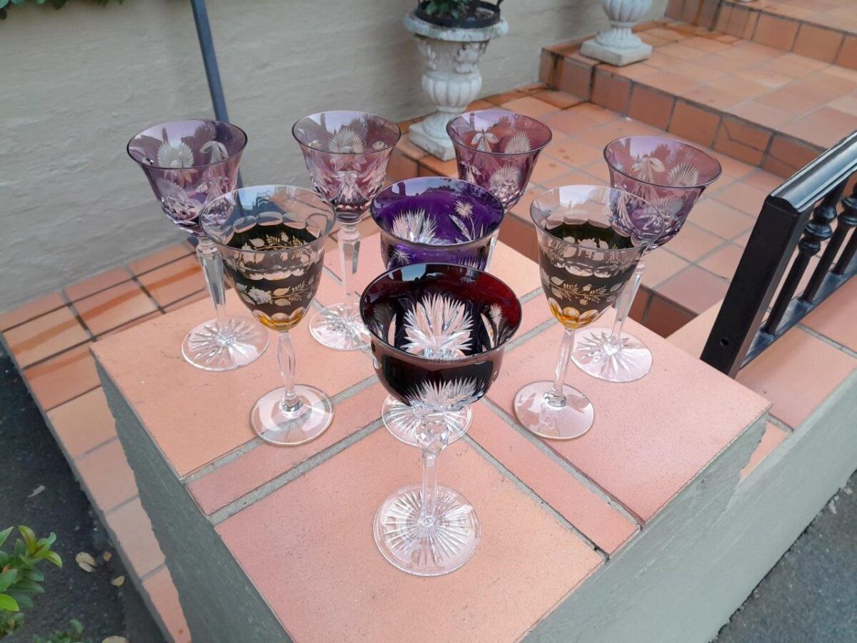 A 20th Century Collection Of Four Pairs Of Bohemian Cut Crystal Wine Glasses The Crown Collection